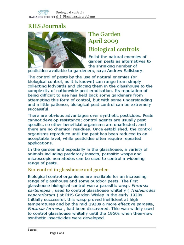 RHS Journals The Garden April 2009 Biological Controls: Bio-Control in ...