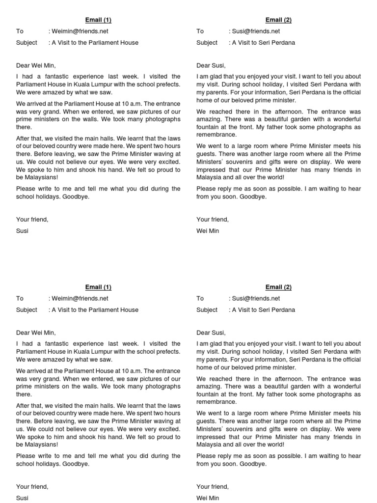 Email Sample For English SJKC Year 6 | PDF