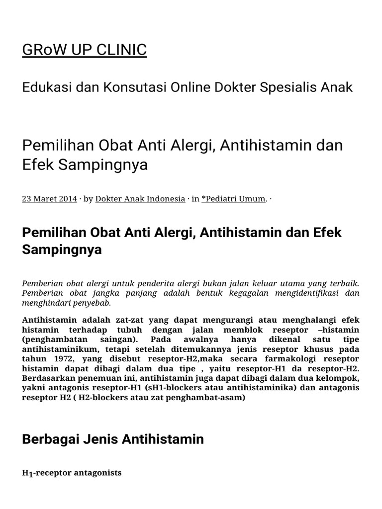 Pemilihan Obat Anti Alergi, Antihistamin Dan Efek Sampingnya - GRoW UP ...