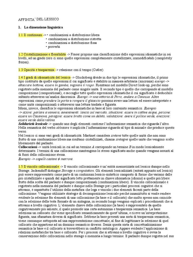 Le Affinita' Del Lessico | PDF