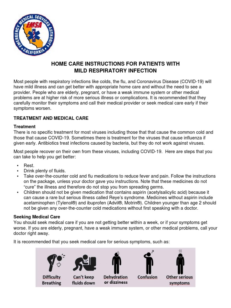 Home Care Instructions For Patients With Mild Respiratory Infection ...