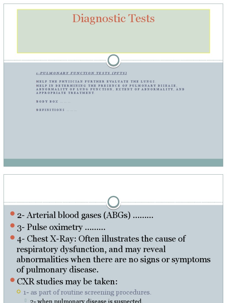 Diagnostic Tests: 1-Pulmonary Function Tests (PFTS) | PDF | Lung ...