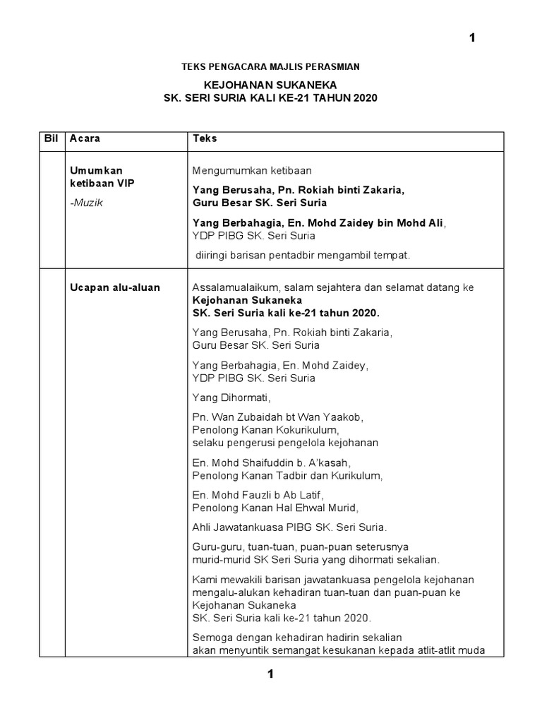 Teks MC Sukaneka | PDF