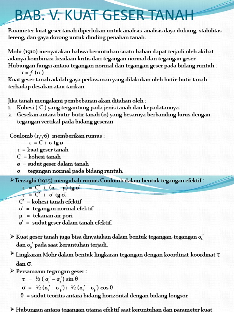 Rumus Kuat Geser Tanah dan Aplikasinya | PDF | Sains & Matematika