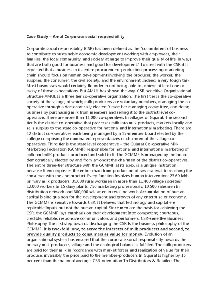 Case Study - Amul Corporate Social Responsibility | PDF | Corporate Social Responsibility ...