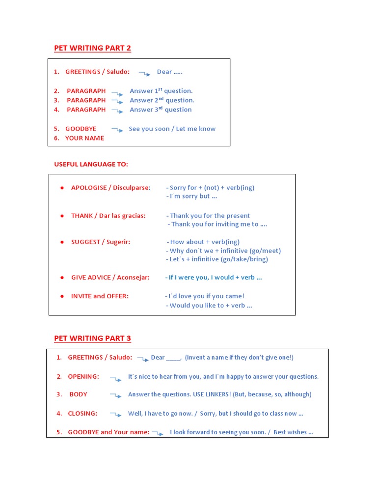 Pet Writing Part 2: Useful Language To | PDF