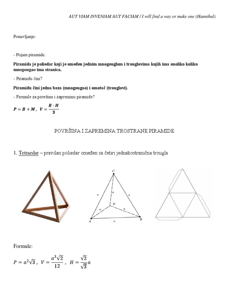 7.površina I Zapremina Trostrane Piramide-Lekcija | PDF
