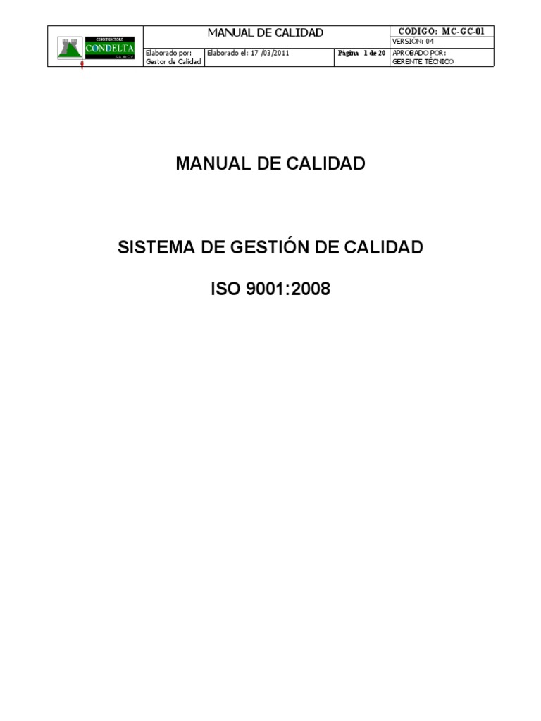 MC-GC-01 Manual de Calidad v-4 | PDF | Gestión de la calidad | Calidad (comercial)
