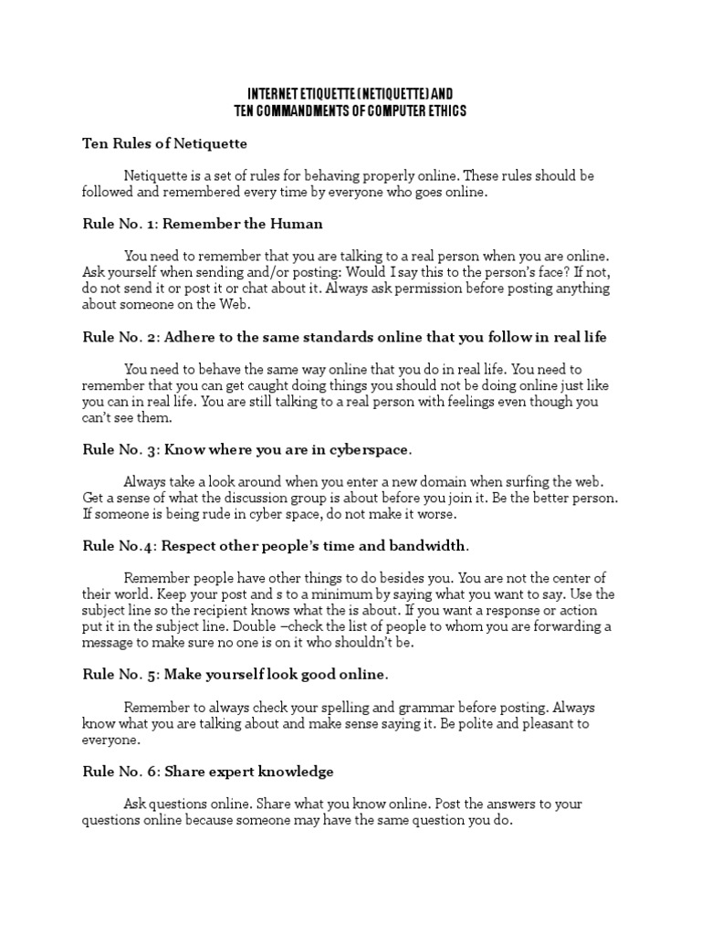 Internet Etiquette PDF | PDF | Online And Offline | Cyberspace