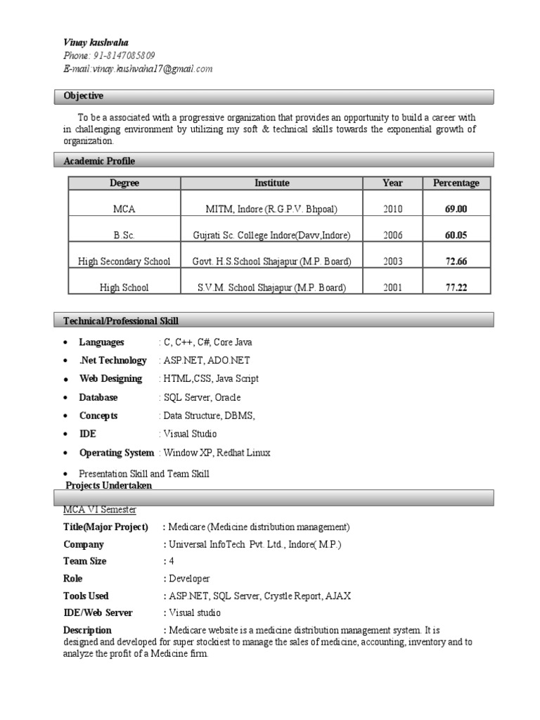 Vinay Resume 1 | PDF | Microsoft Visual Studio | Internet & Web