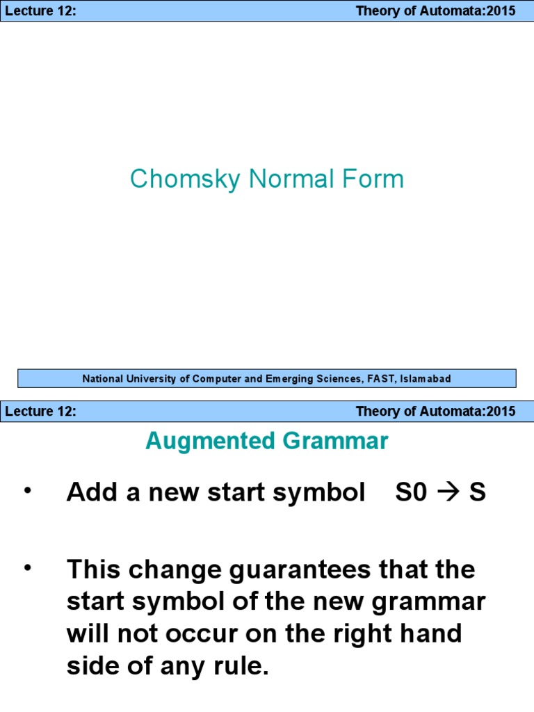 Lec 12-Chomsky Normal Form | PDF | Teaching Mathematics | Metalogic