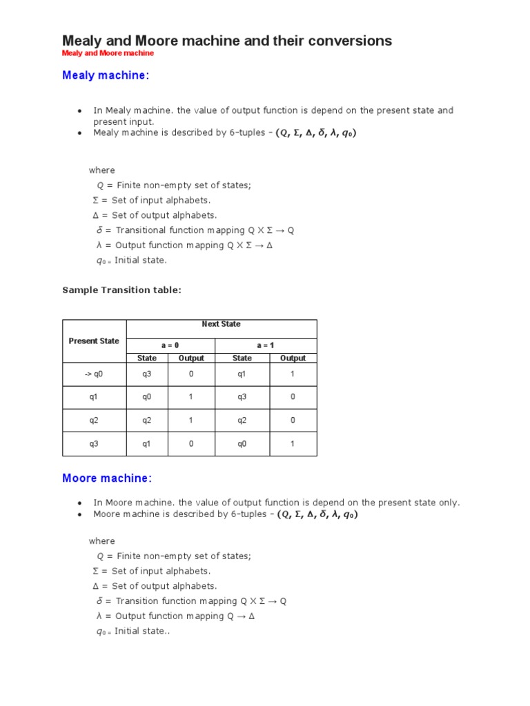 Mealy & Moore Machine Conversions | PDF | Electrical Engineering ...