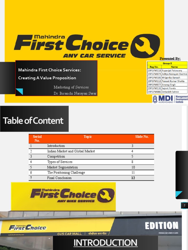 Mahindra First Choice Services by Group 8 (MoS) | PDF | Retail | Brand
