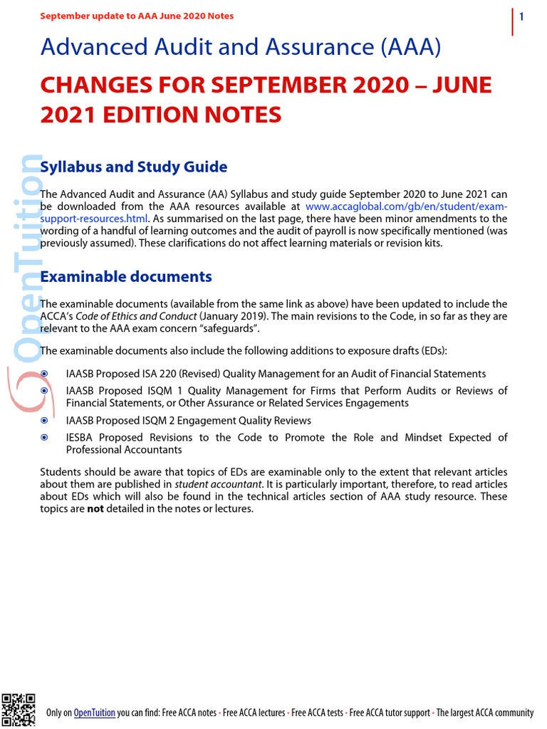 ACCA-AAA-S20 - 2020-2021-Notes-Update | PDF | Audit | Accountant