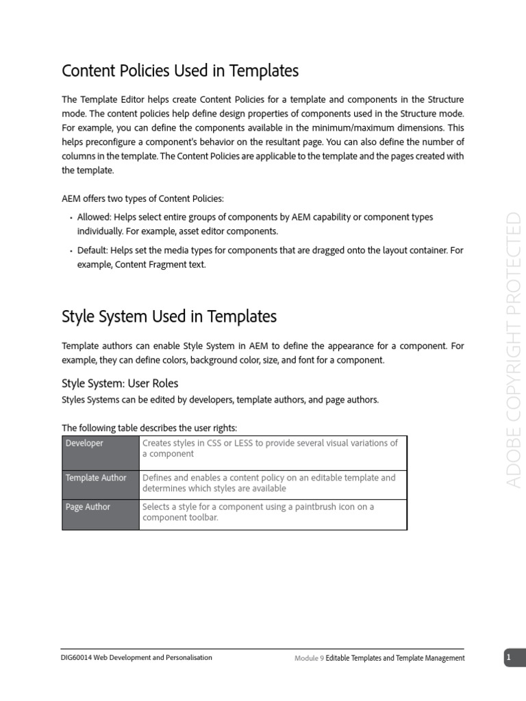 Content Policies Used in Templates: Style System: User Roles | Download ...