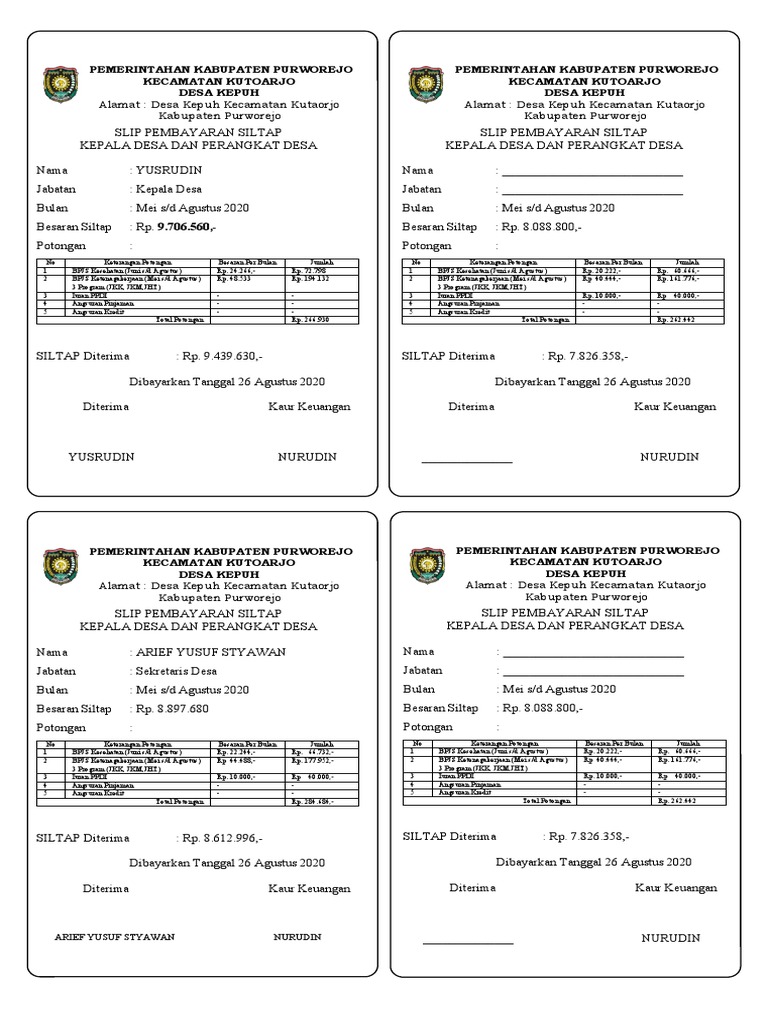 Rincian Slip Siltap | PDF