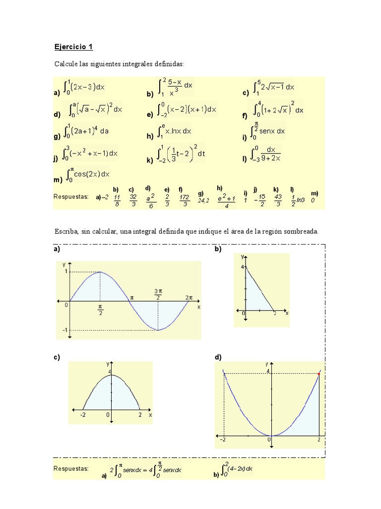 Integrales Definidas y Calculo de Areas II - Ejercicios | PDF