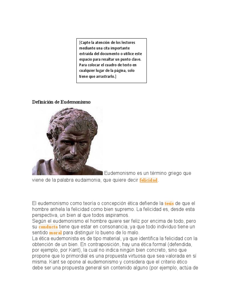 Definición de Eudemonismo | PDF | Immanuel Kant | Moralidad
