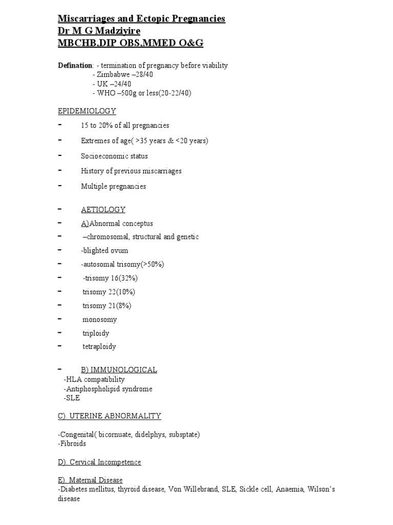 Miscarriages and Ectopic Pregnancies Guide | PDF | Miscarriage | Health ...