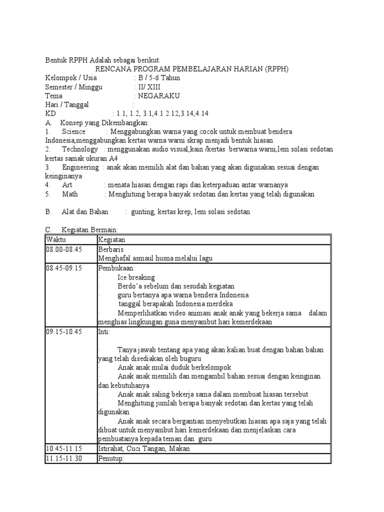 Bentuk RPPH Adalah Sebagai Berikut | PDF | Karier & Perkembangan | Seni