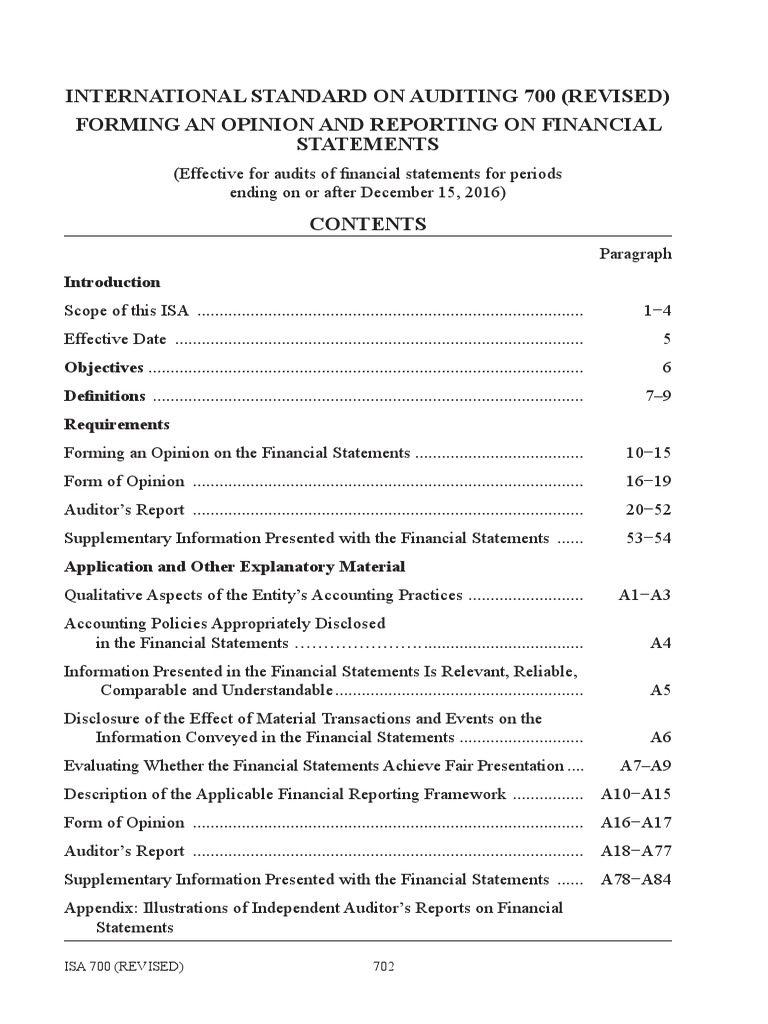 International Standard On Auditing 700 (Revised) Forming An Opinion and Reporting On Financial ...