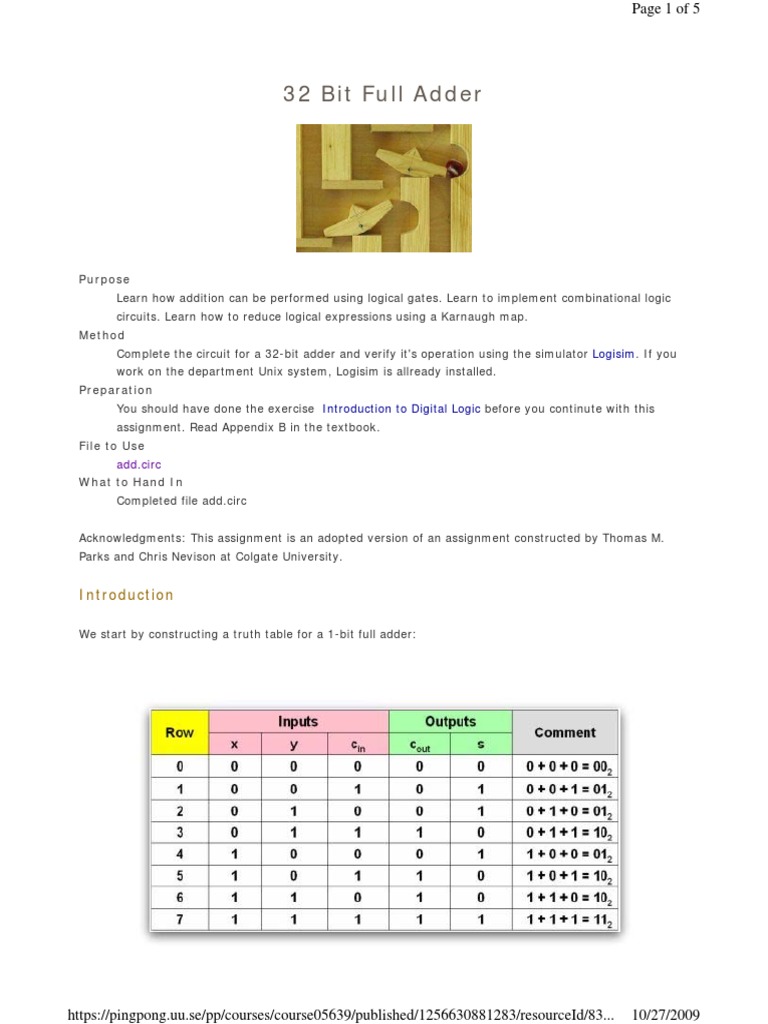 32 Bit Full Adder: Purpose | Download Free PDF | Digital Electronics ...