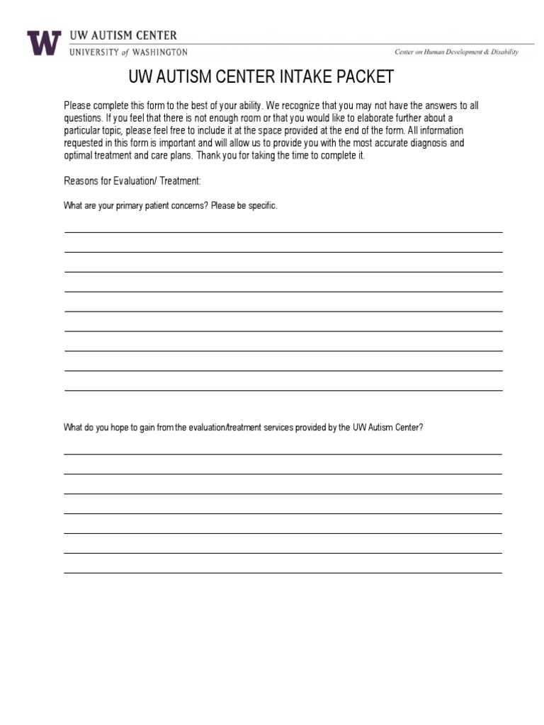 UW Autism Center Intake Form | PDF | Childbirth | Pregnancy