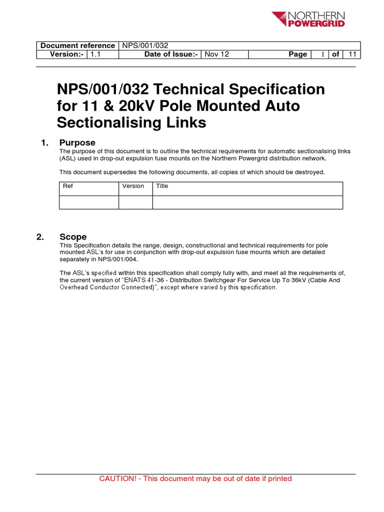 NPS/001/032 Technical Specification For 11 & 20kV Pole Mounted Auto ...