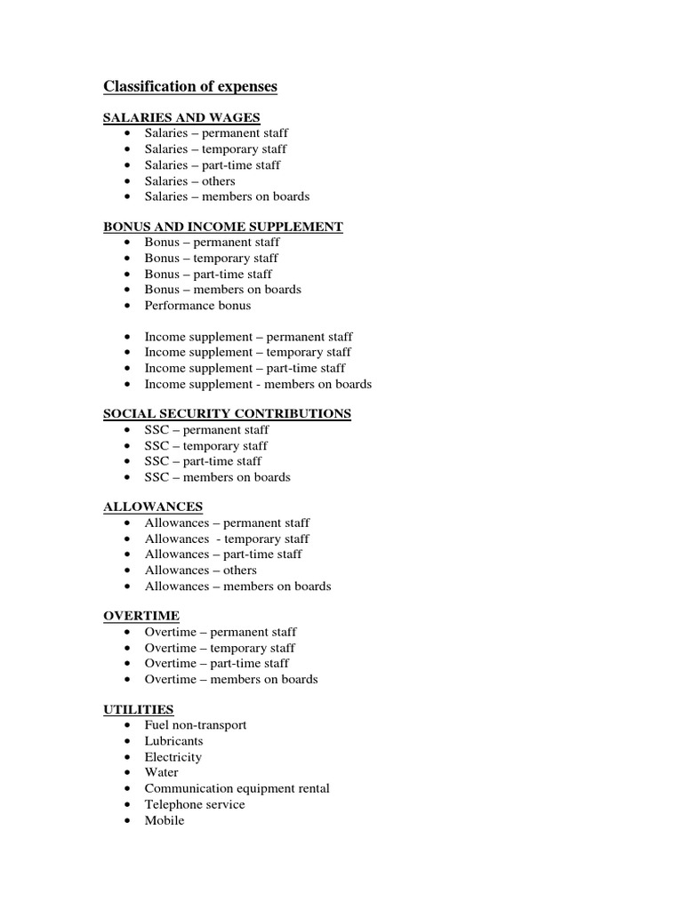 Comprehensive Expense Classification Guide | PDF | Salary | Economies