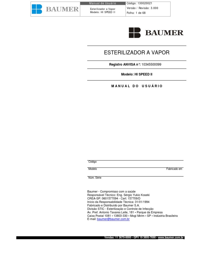 Manual Autoclave Baumer | PDF | Aço | Esterilização (Microbiologia) Manual Autoclave Baumer | PDF | Aço | Esterilização (Microbiologia)