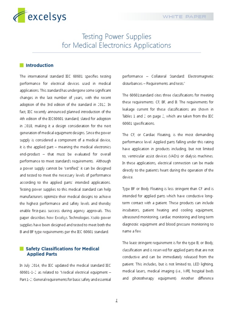 Testing Power Supplies For Medical Electronics Applications: White ...