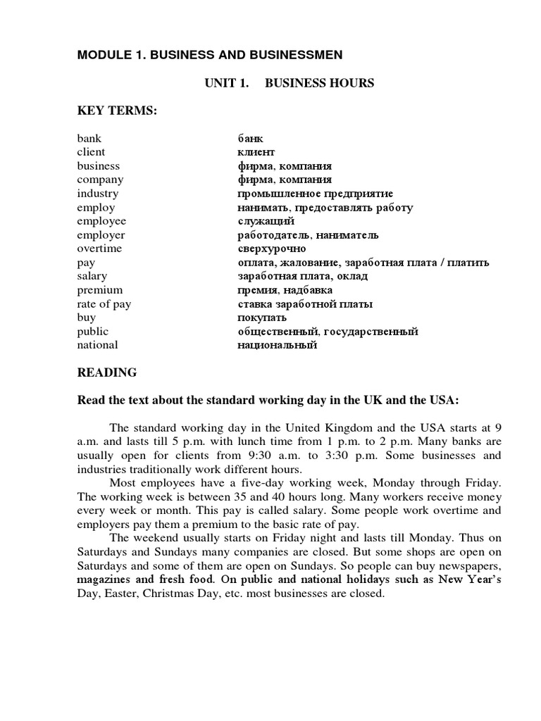 Business English Module 1 PDF | PDF | Workweek And Weekend | Linguistics