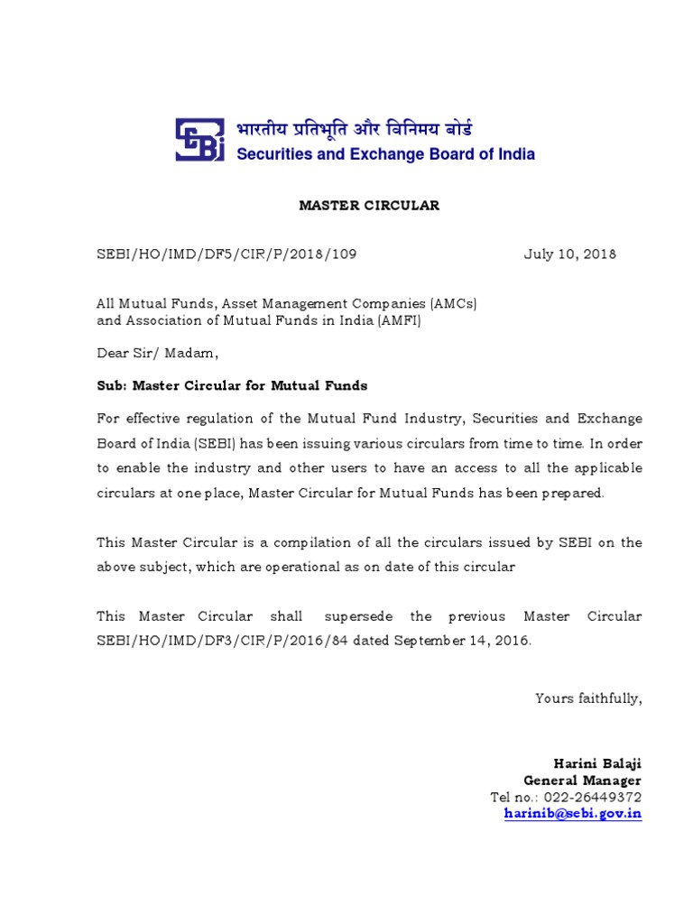 Master Circular for Mutual Funds 2018 | PDF | Stock Market Index ...