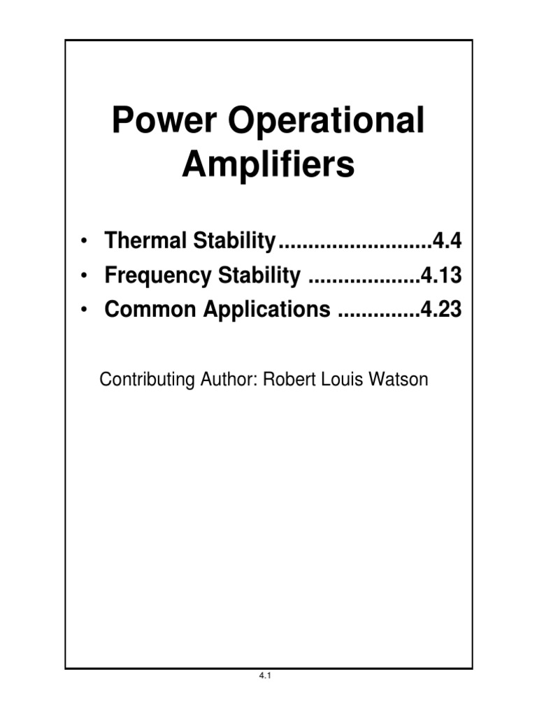 Power Operational Amplifiers: - Thermal Stability - Frequency Stability ...