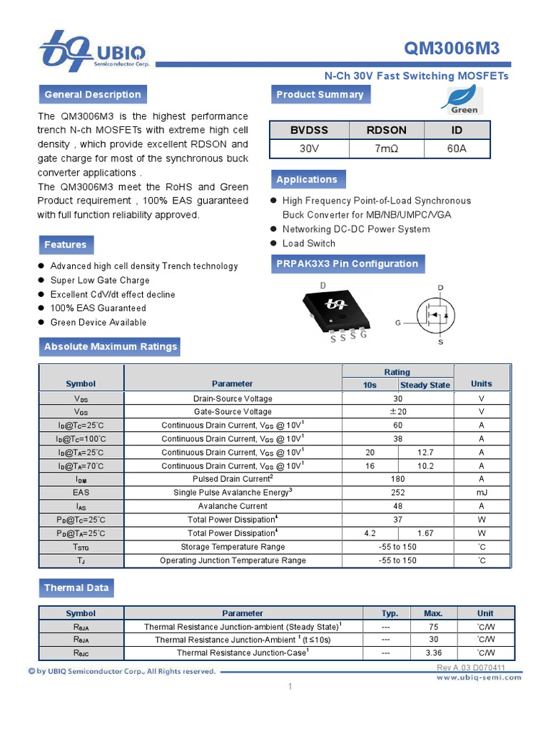 General Description Product Summary: Bvdss Rdson ID | PDF | Field ...