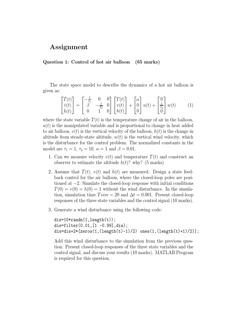Assign1 2020 | PDF | Control Theory | Control System
