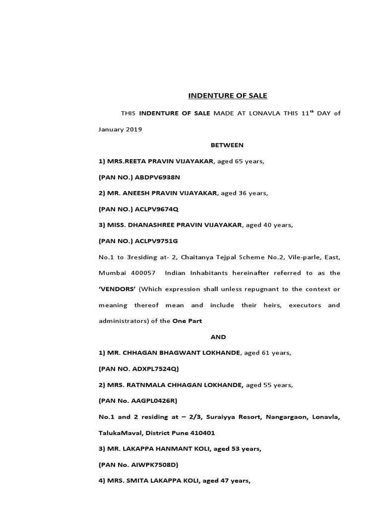 Indenture of Sale | PDF | Trust Law | Deed