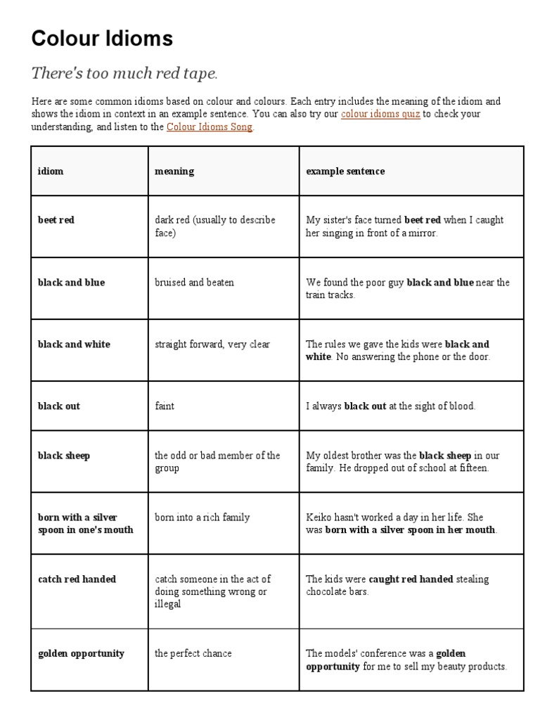 Colour Idioms: There's Too Much Red Tape | PDF