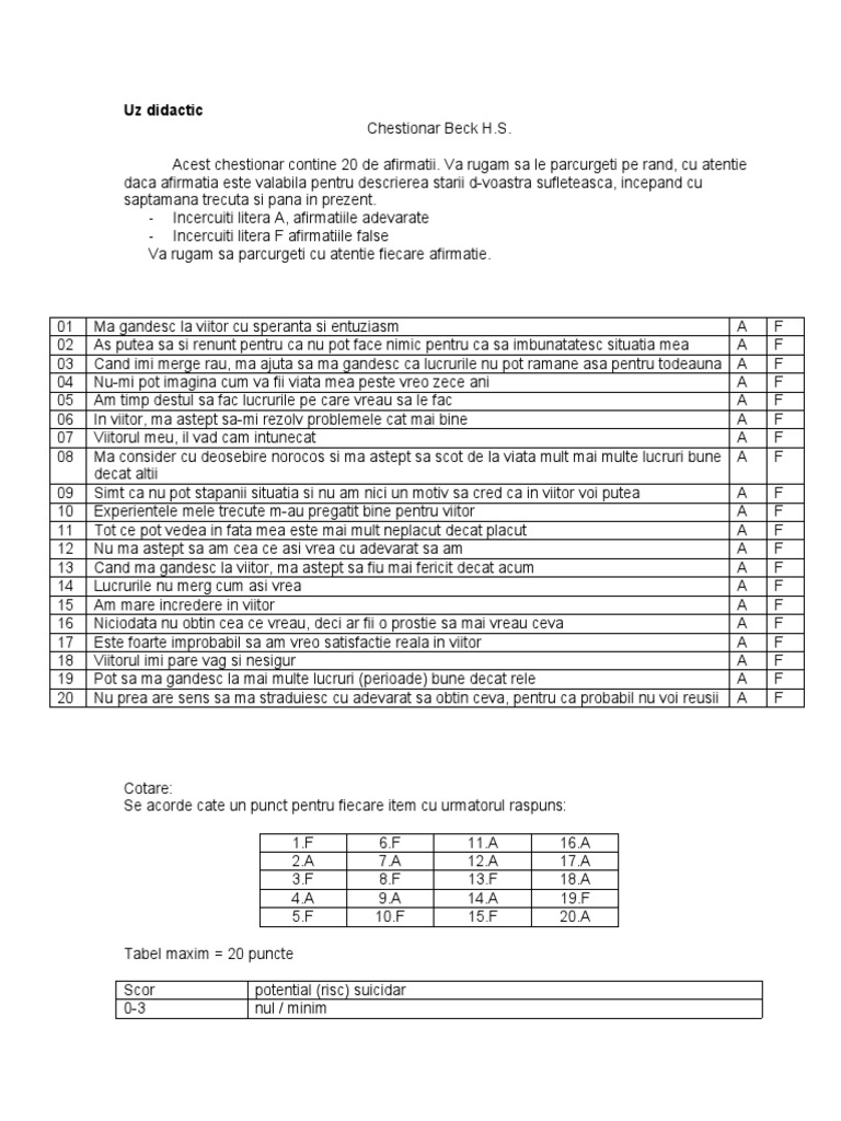 Chestionar Beck | PDF