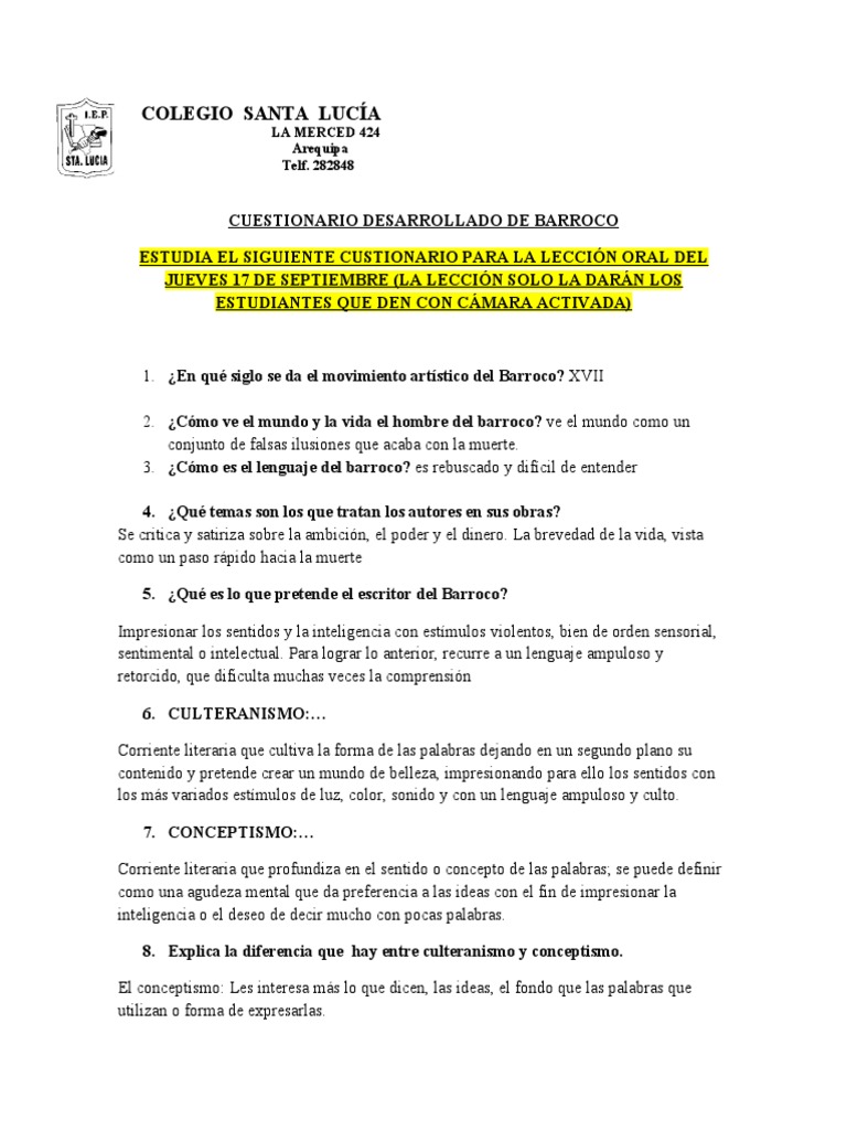 Práctica Sobre El Barroco | PDF | Barroco | Literatura española