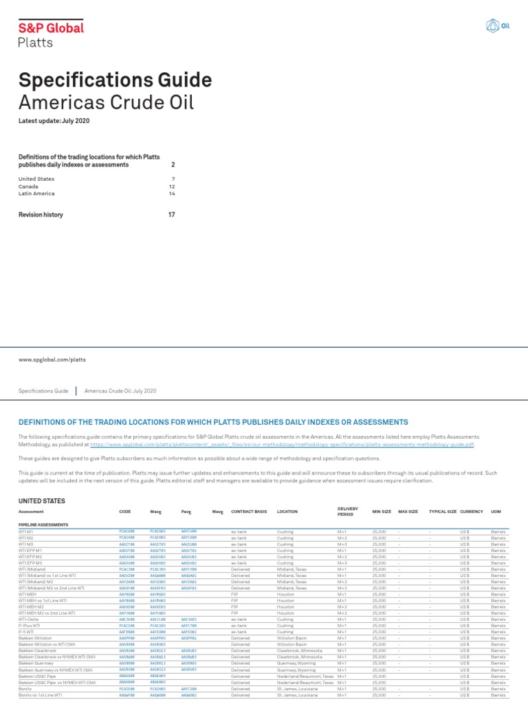 Platts Americas Crude Oil Specs Guide | PDF | West Texas Intermediate ...