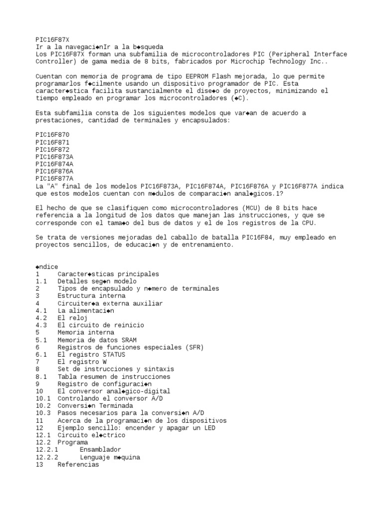 Micro PIC16F87 | PDF | Microcontrolador | Lenguaje ensamblador