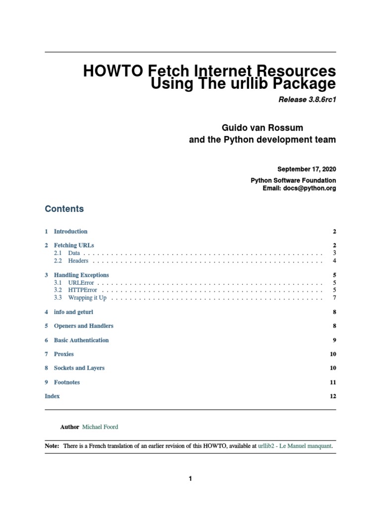HOWTO Fetch Internet Resources Using The Urllib Package: Guido Van ...