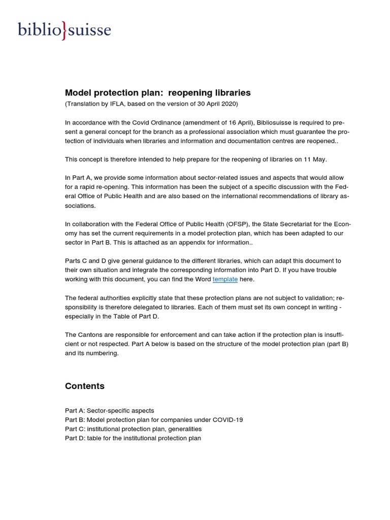 Model Protection Plan: Reopening Libraries: Template | PDF ...