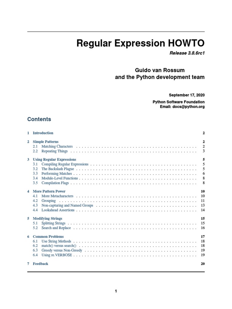 Regular Expression HOWTO: Guido Van Rossum and The Python Development Team | PDF | Regular ...