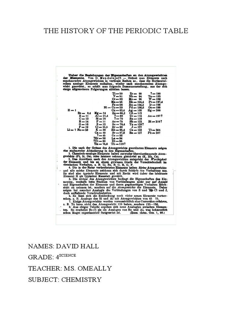 The History of The Periodic Table - DH | PDF | Periodic Table ...