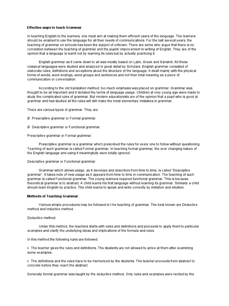 Effective Ways To Teach Grammar | PDF | Grammar | Teachers