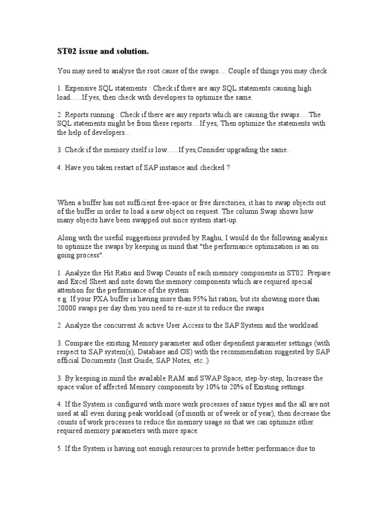 Analyzing and Optimizing High Swap Counts in the ST02 Transaction on SAP System | PDF | Random ...