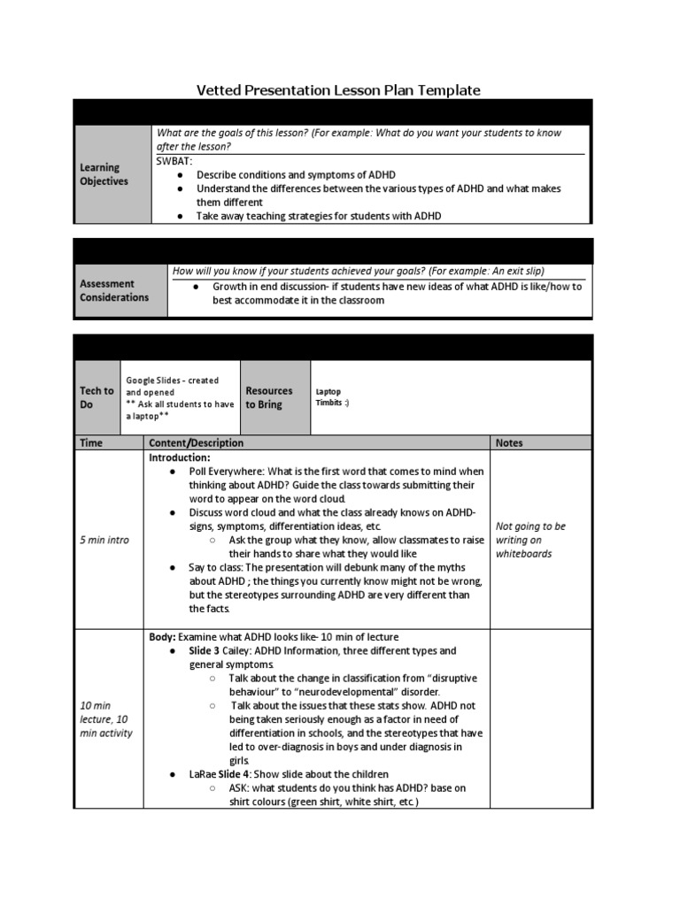 Lesson Plan - Adhd | PDF | Attention Deficit Hyperactivity Disorder ...