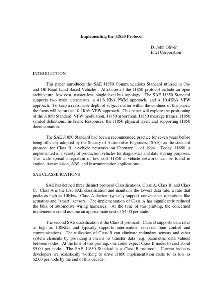 Implementing The J1850 Protocol | PDF | Multiplexing | Computer Network